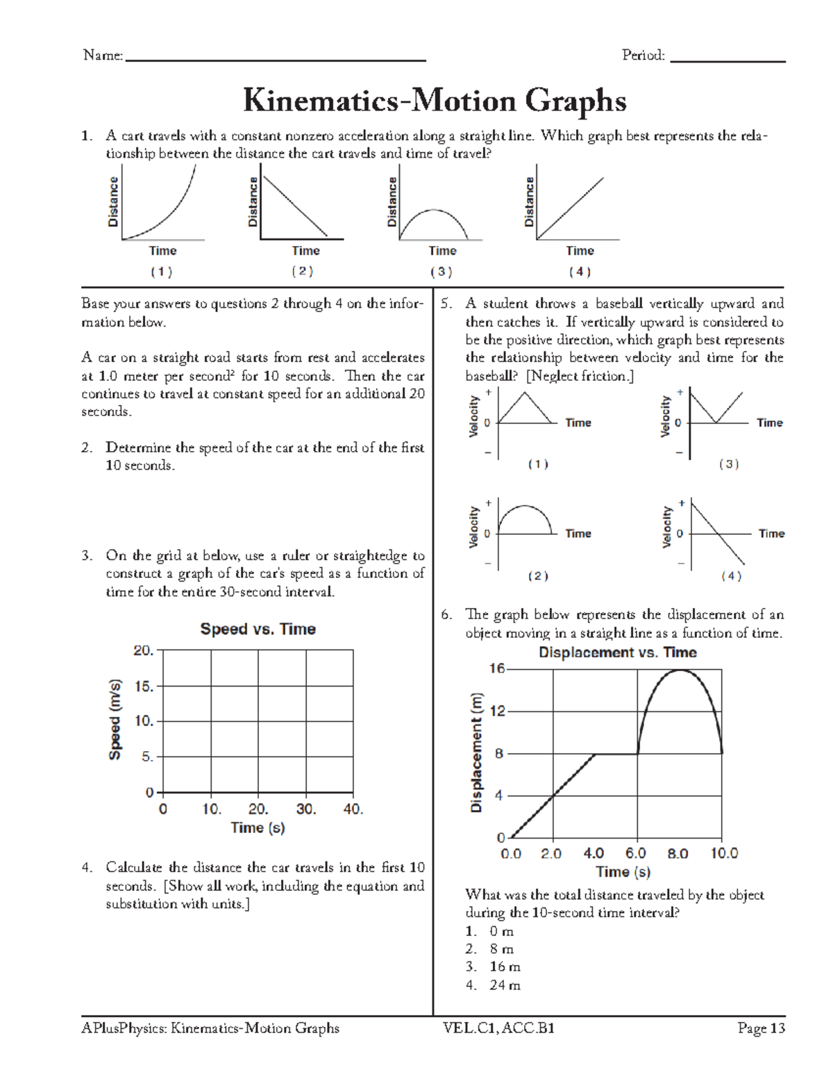 Kinematics Motion Graphs Worksheet (Physics 101) - Studocu