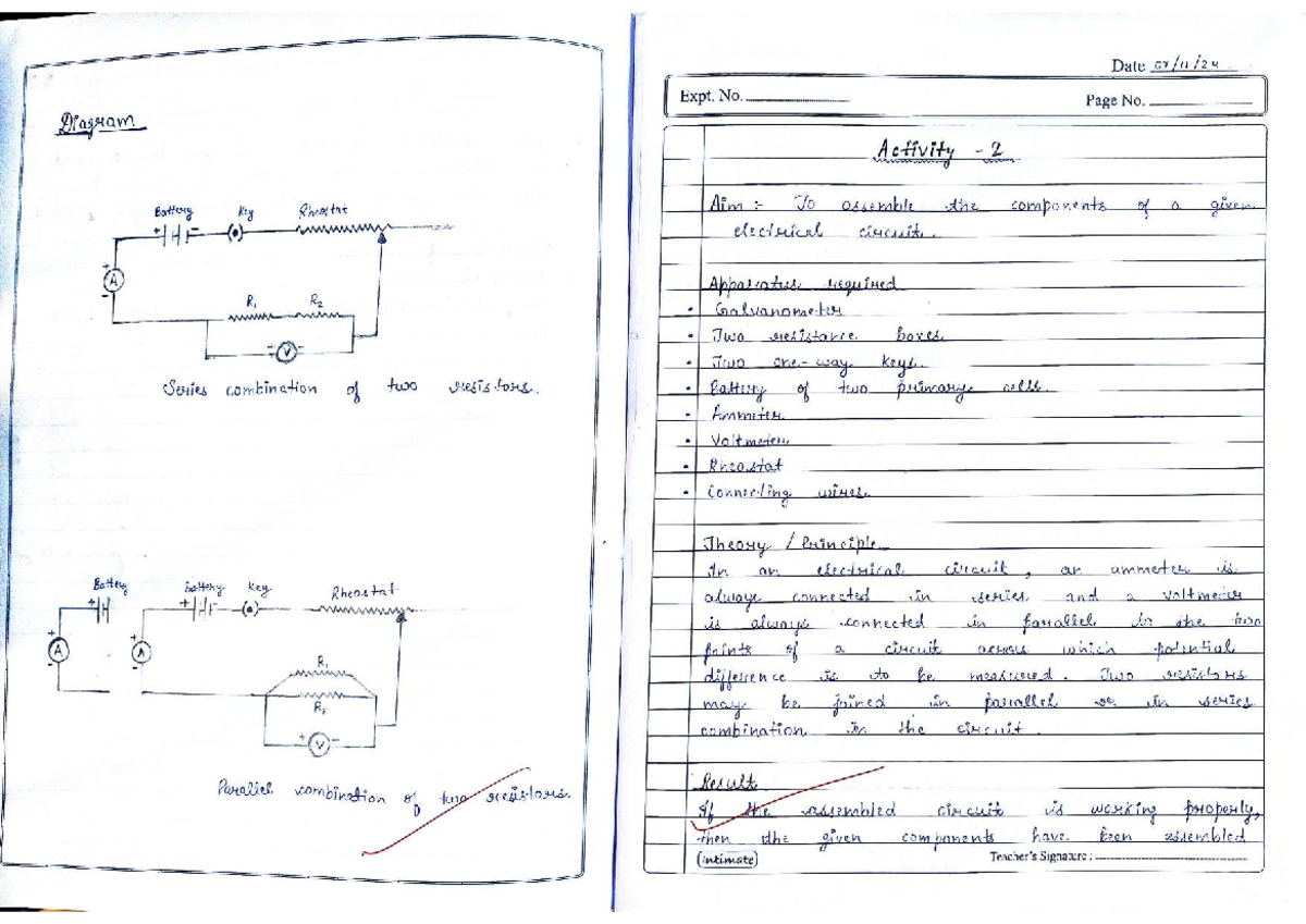Class 12 Physics - A: Activity 2 on Electrical Circuit Assembly - Studocu