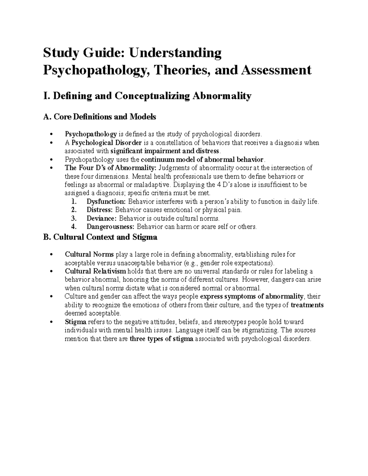 Study Guide: Psychopathology Theories & Assessment (PSY 101) - Studocu