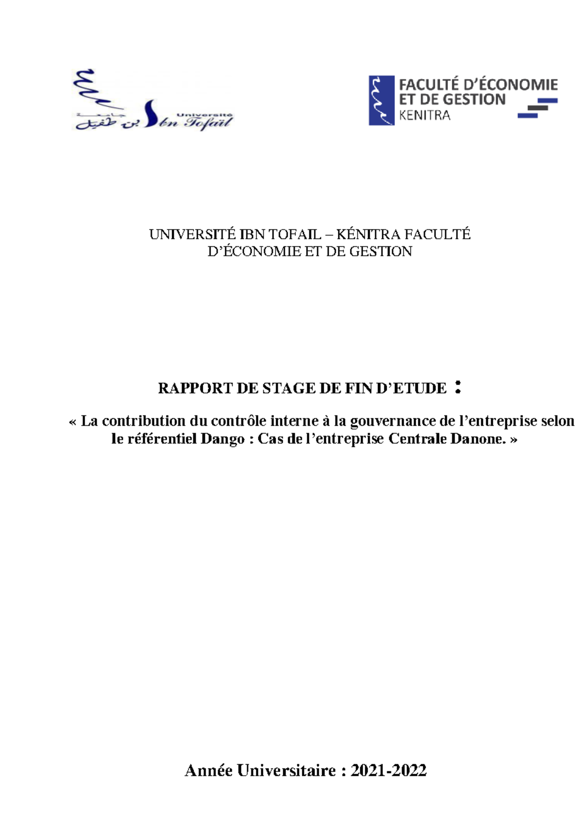 Rapport de Stage : Contribution du Contrôle Interne à la Gouvernance E ...