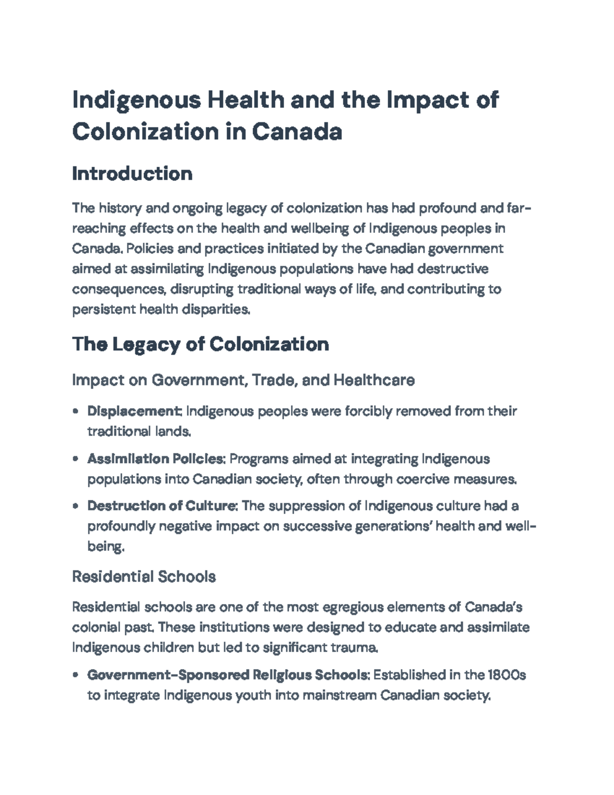 Indigenous Health Disparities and the Legacy of Colonization in Canada ...