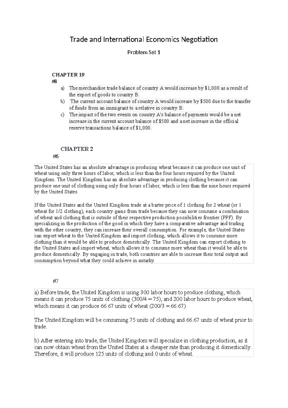 Trade and International Economics Negotiation Problem Set 1: Key ...