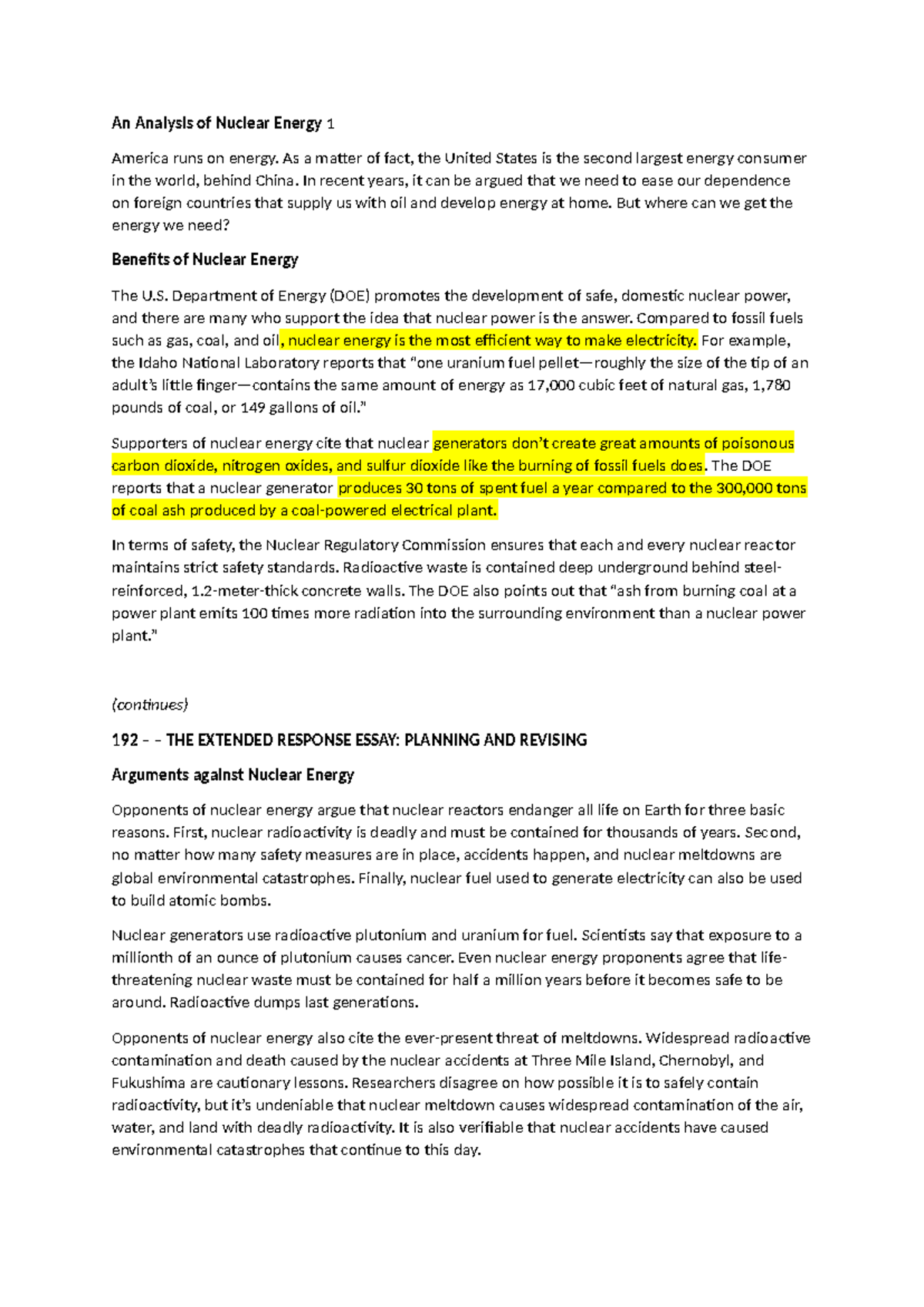 Nuclear Energy Analysis: Pros and Cons - Essay Practice - Studocu