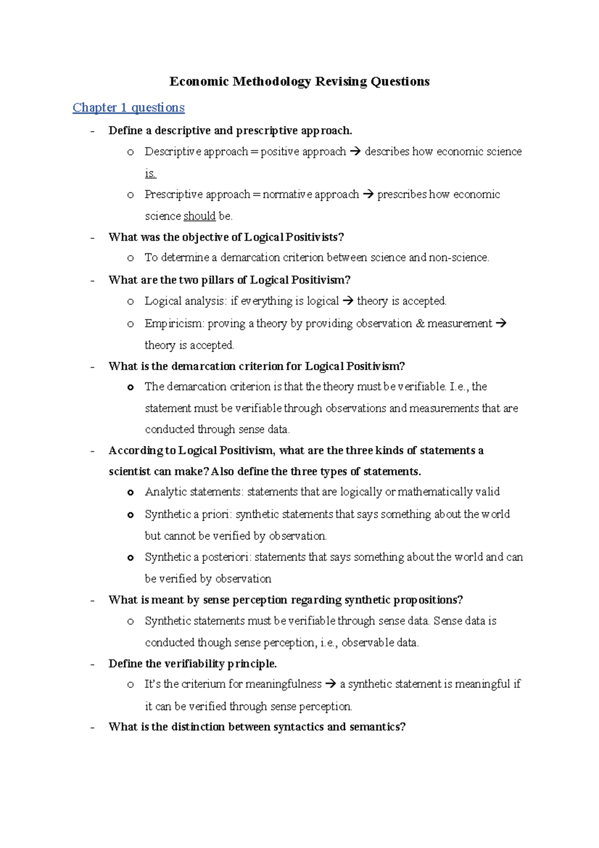 Economic Methodology Study Guide: Revising Key Questions and Concepts ...
