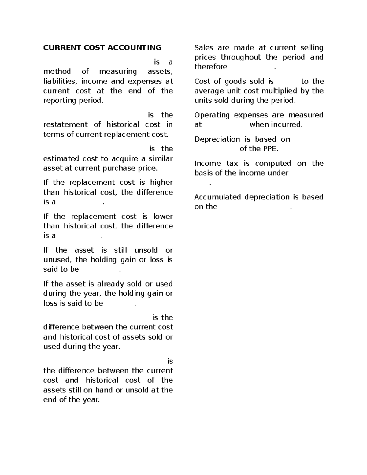 Current COST Accounting: Key Concepts and Definitions Explained - Studocu
