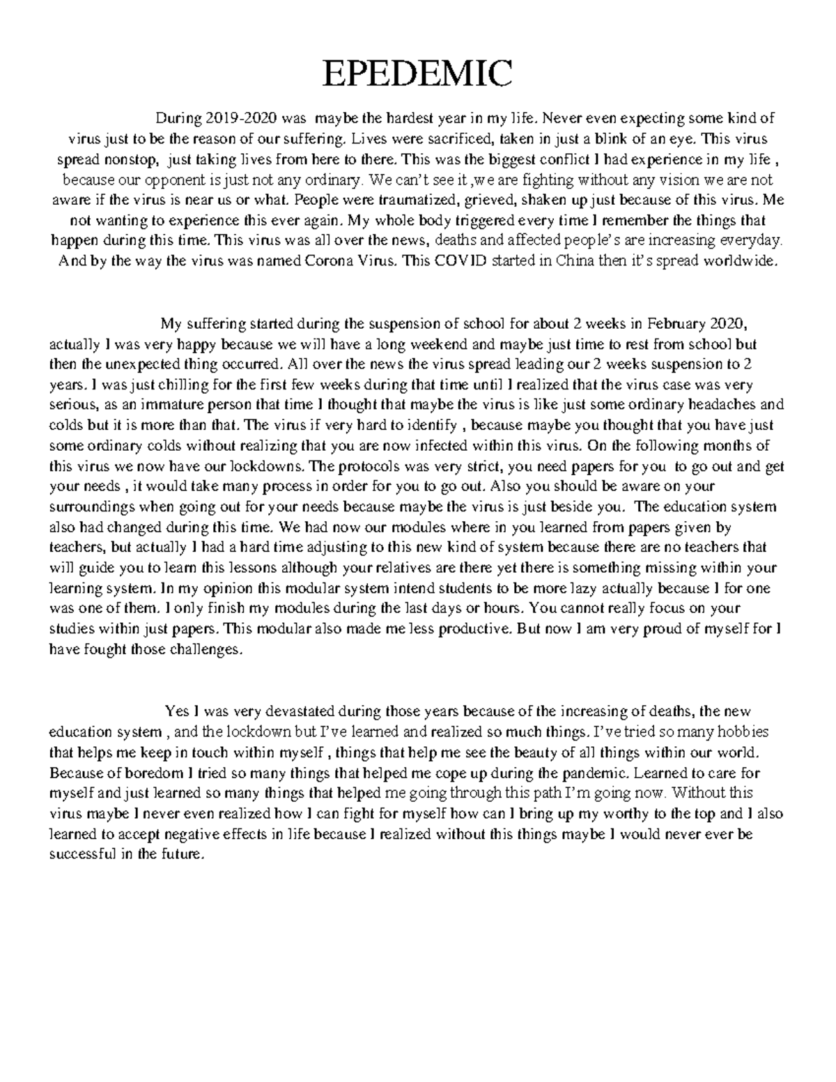 EPEDEMIC: Reflections on Life During the COVID-19 Pandemic - 21st ...