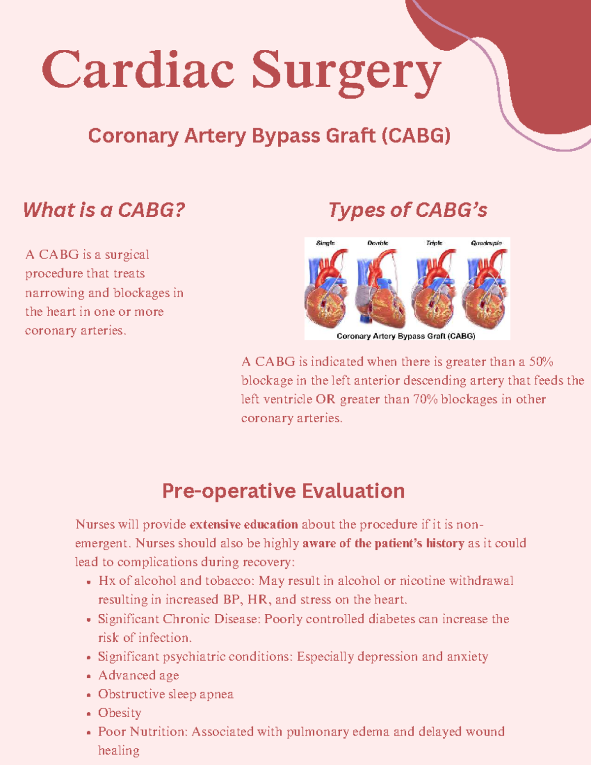 Cardiac Surgery: Understanding CABG Procedures and Nursing Care - Studocu
