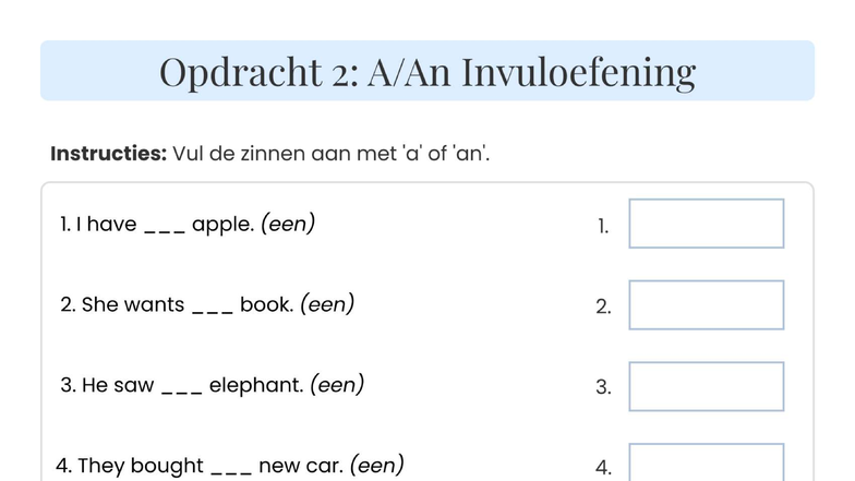 Opdracht 2: A of An Invuloefening Instructies - Studeersnel