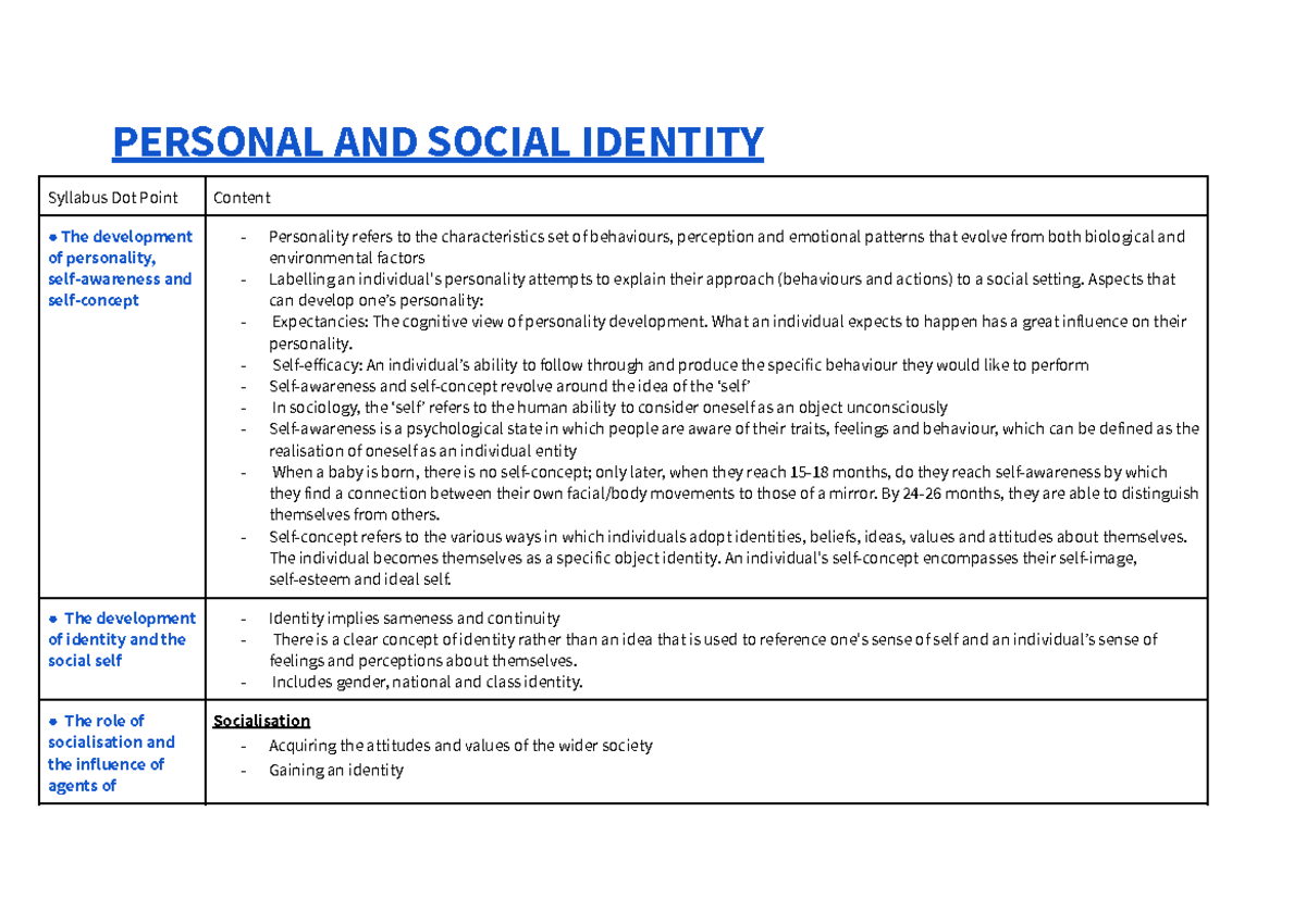PSY101: Personal and Social Identity - Syllabus Overview and Key ...