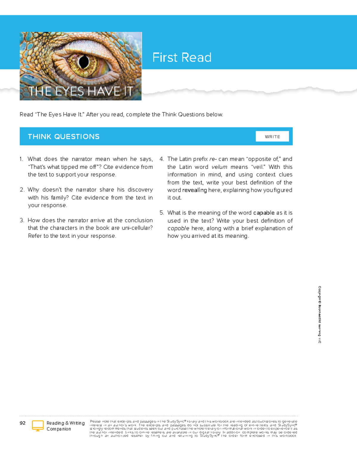 The Eyes Have It: Think Questions and Skills Focus (pp. 92-97) - Studocu
