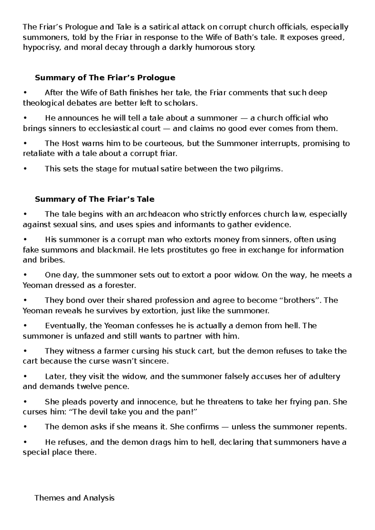 The Friar's Tale (Summary) - Satire on Church Corruption - Studocu