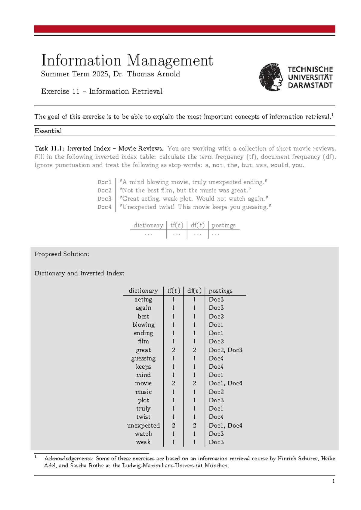 Inf Man Exercise 11: Information Retrieval Solutions (Summer 2025 ...