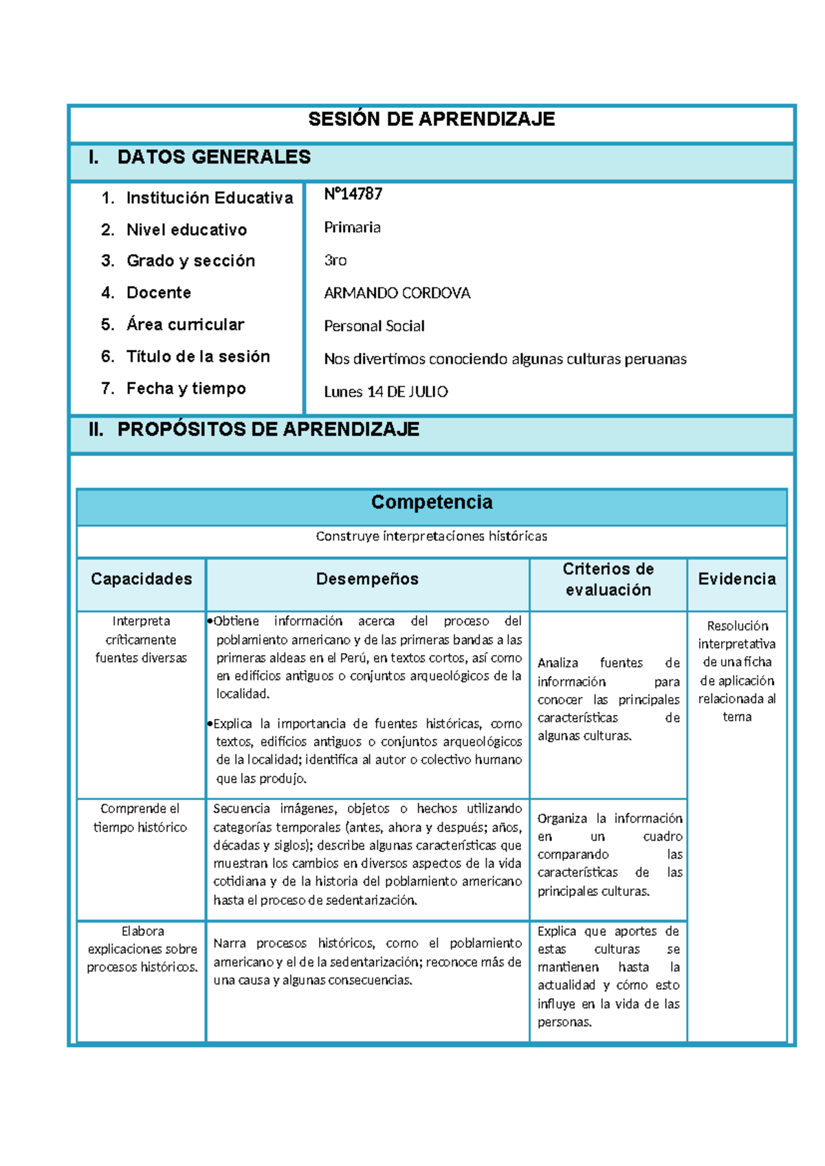 3° SES P.S. Nos Divertimos Conociendo Culturas Peruanas - Lunes 14 - Studocu