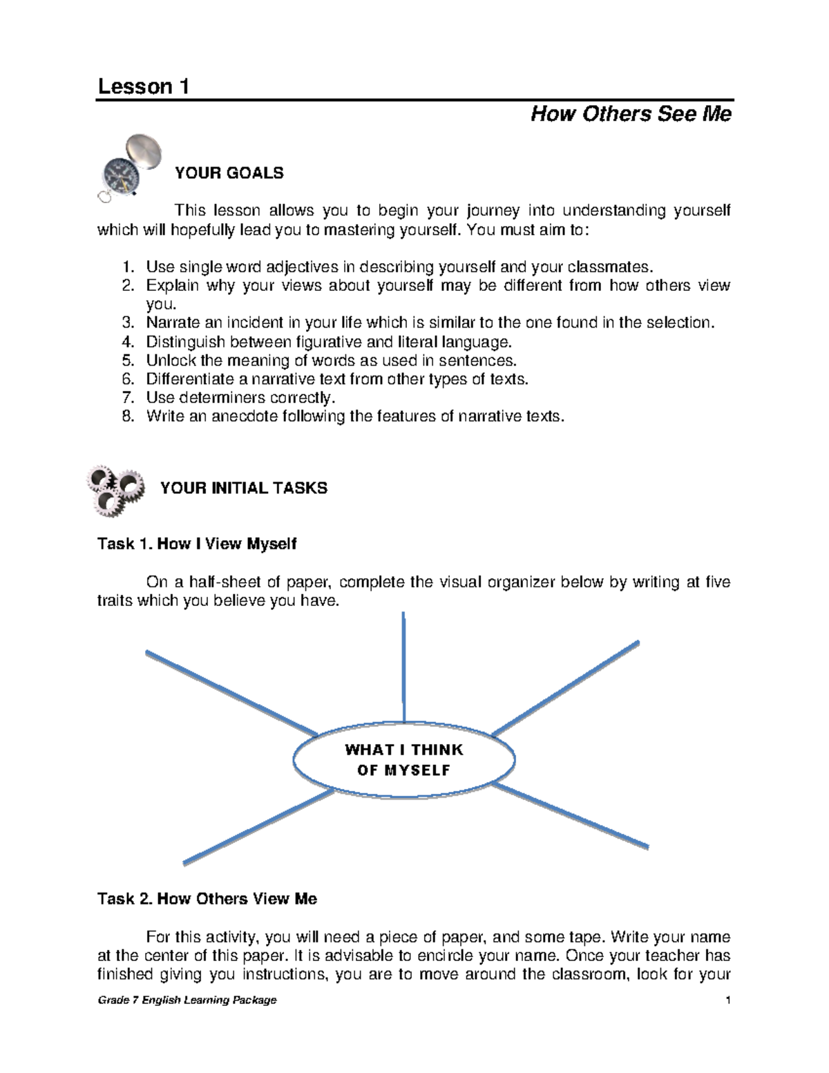 Grade 7 Unit 2 - dfghjkl - Lesson 1 How Others See Me YOUR GOALS This ...