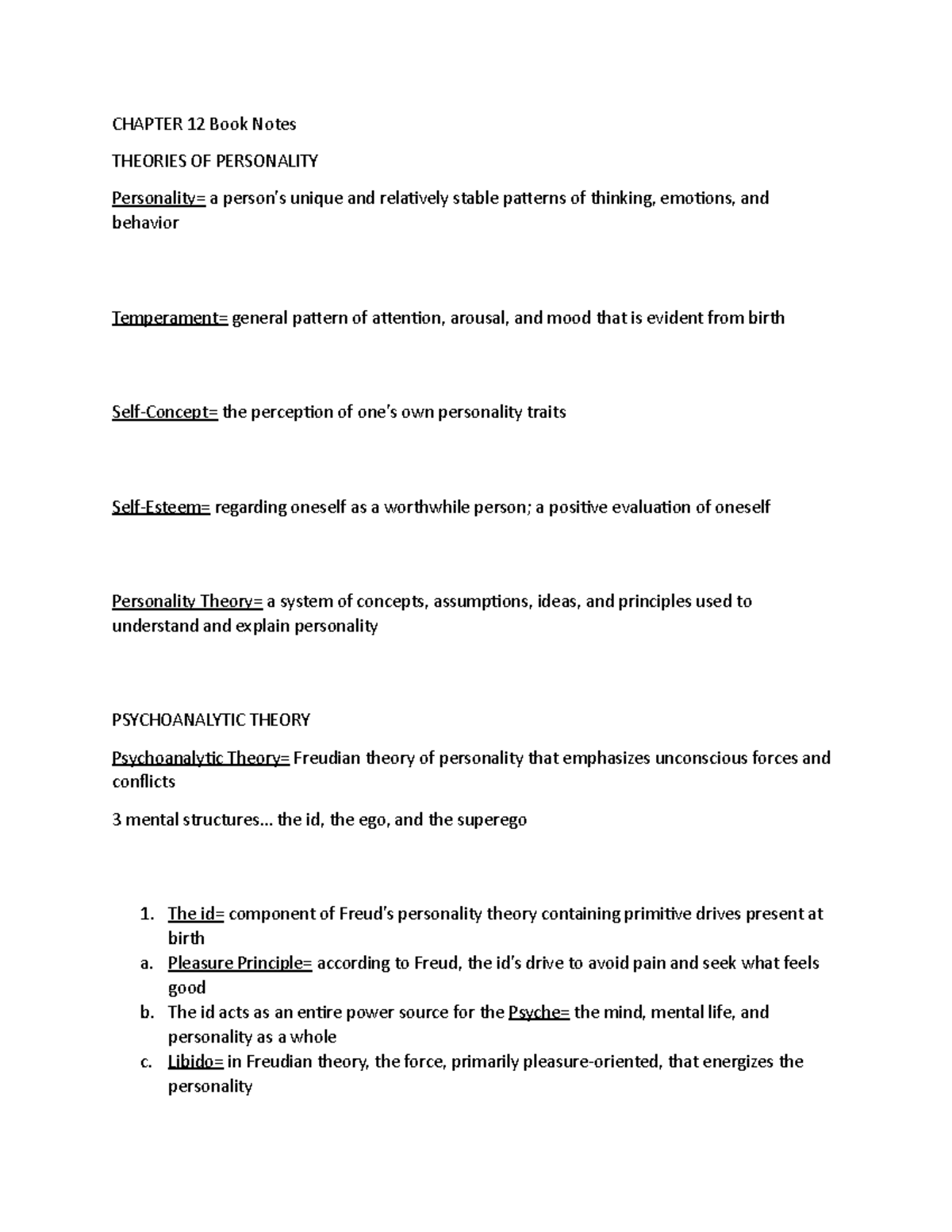 Ch. 12 Book Notes - Theories of Personality in Psychology - Studocu