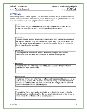 A04 Worksheet - answers - Principals of Hydraulic Pressure and Flow ...
