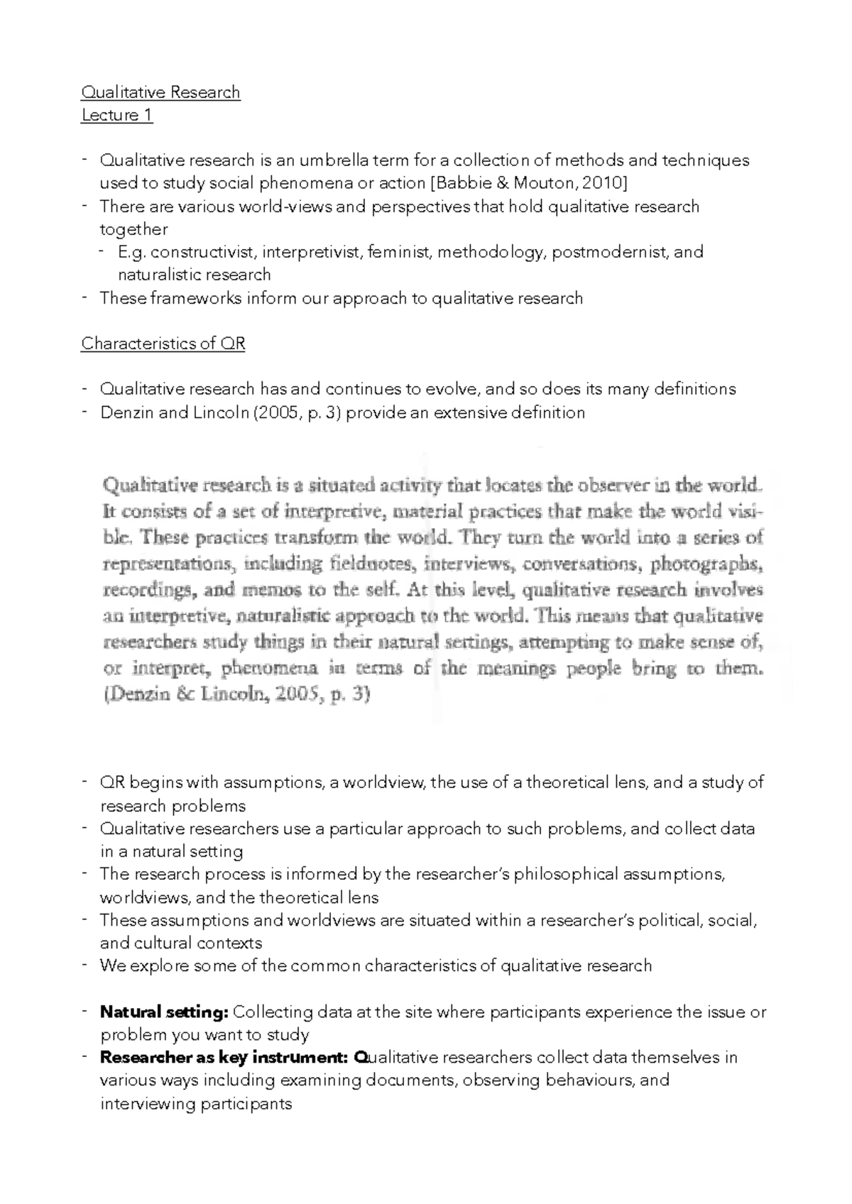 Qualitative Research Lecture Notes (QR 101) - Key Concepts and Methods ...