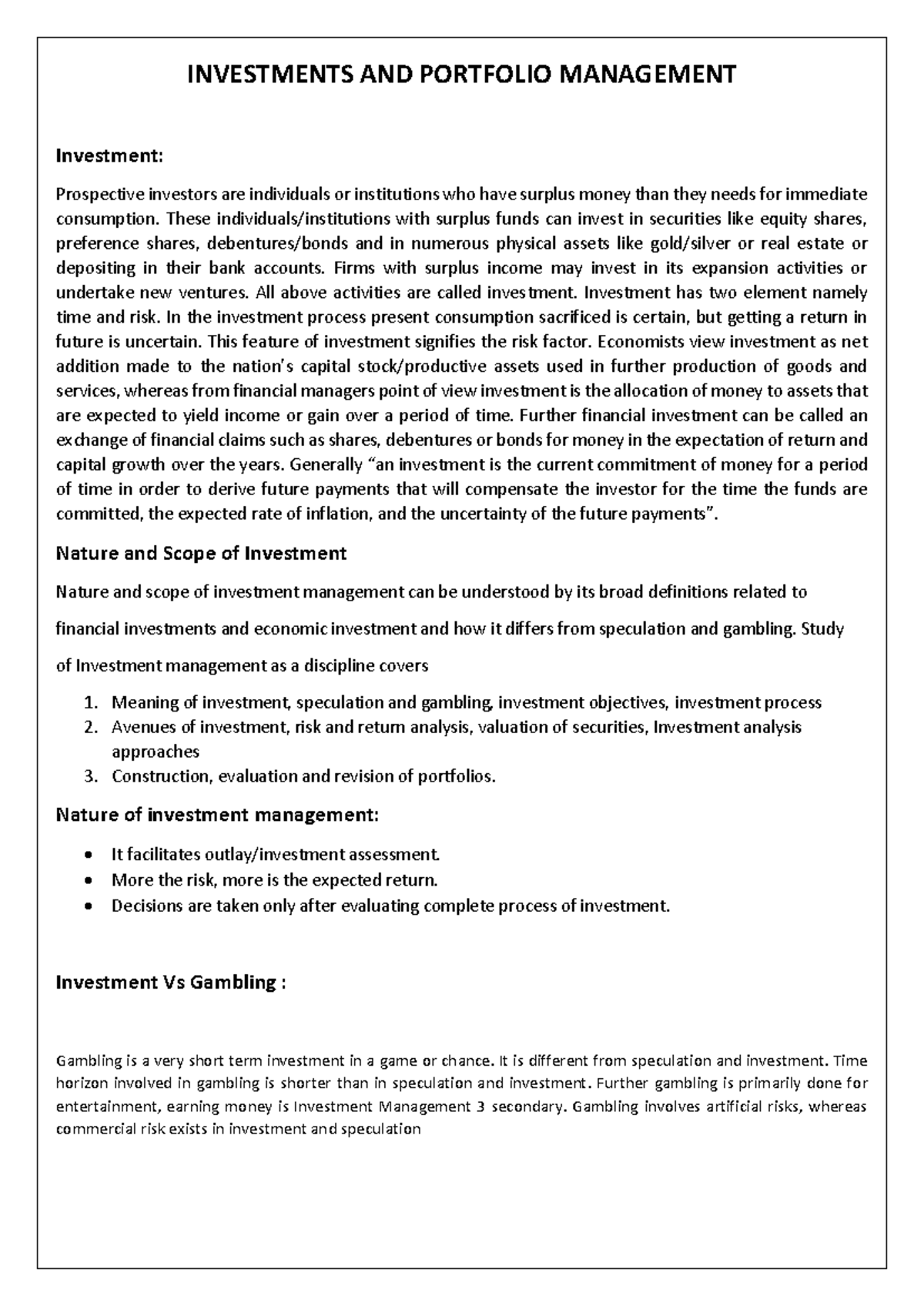 Investment and portfolio management - INVESTMENTS AND PORTFOLIO ...