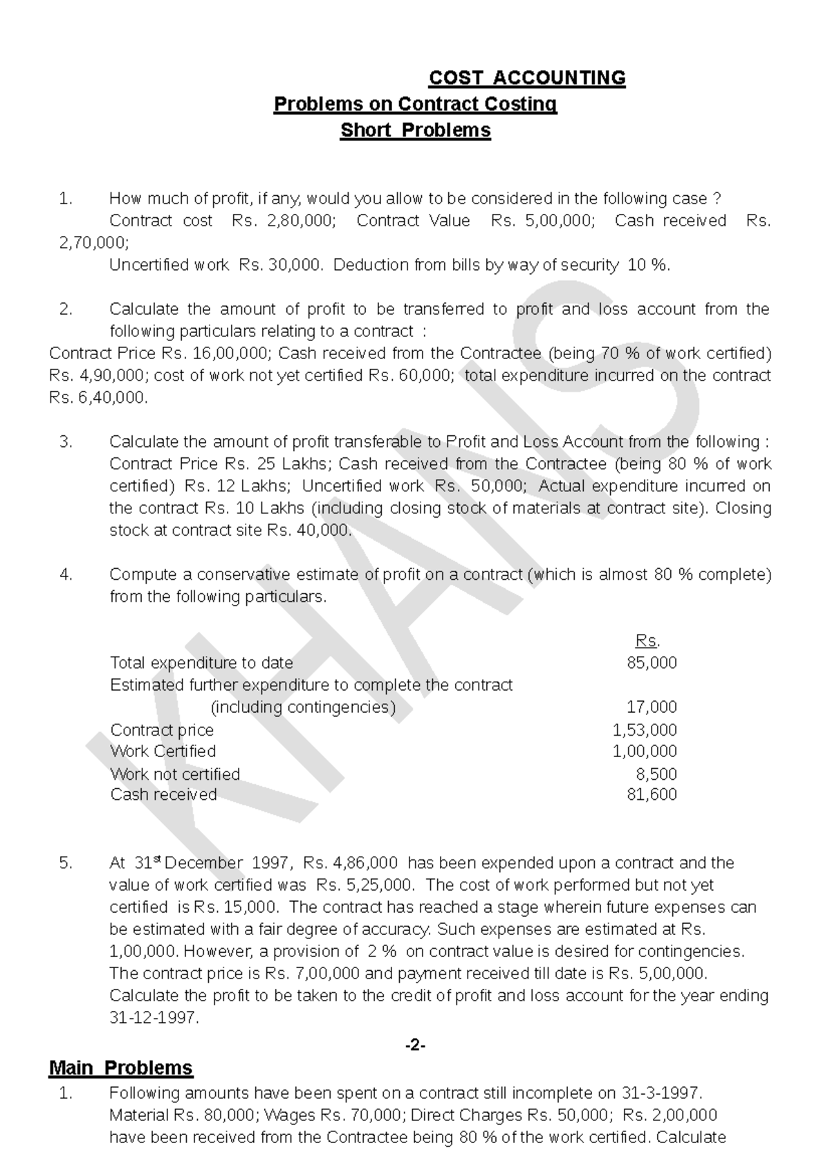 Contract Costing Problems: Insights and Calculations for ACC101 - Studocu