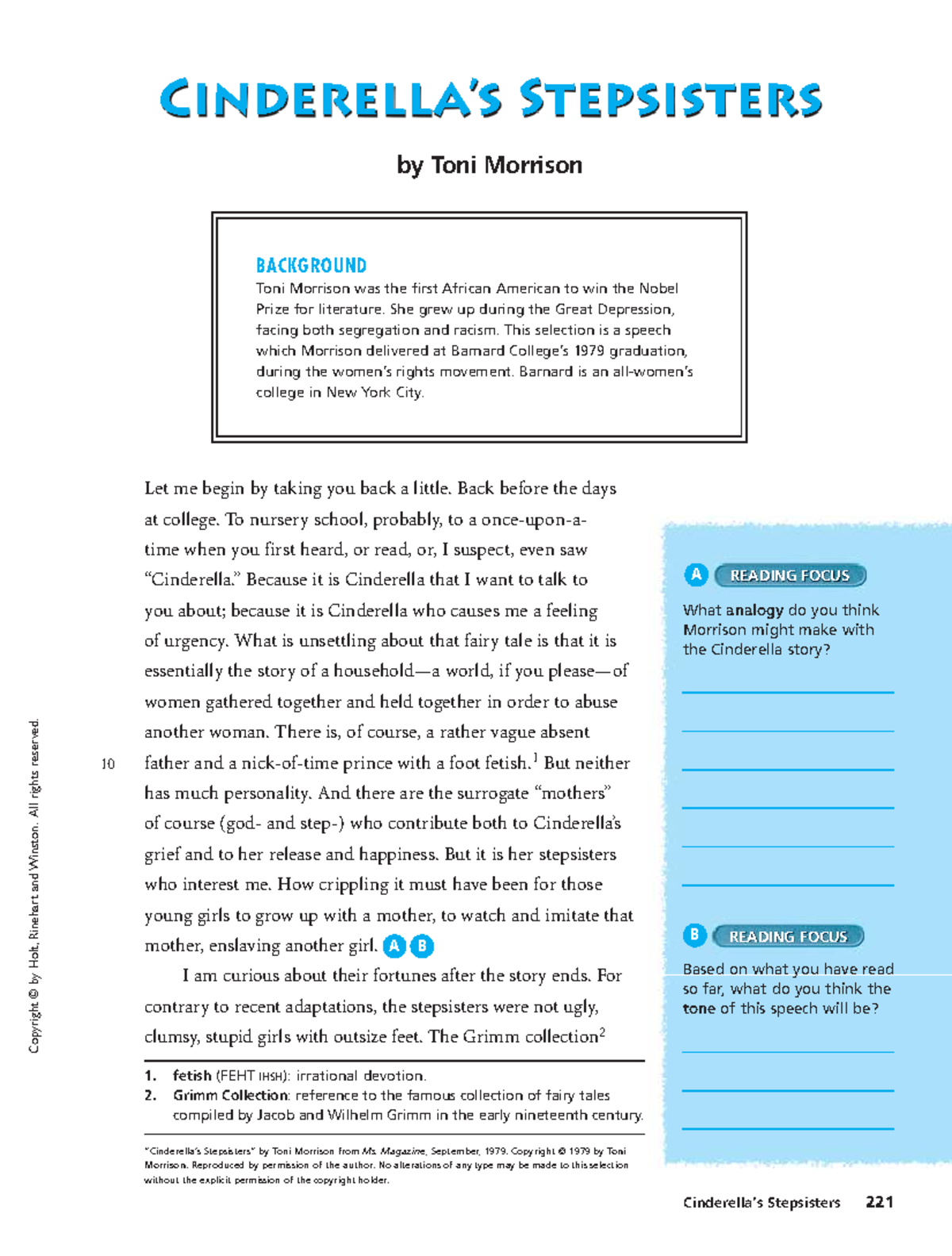 Cinderella's Stepsisters: A Speech by Toni Morrison (Barnard 1979 ...