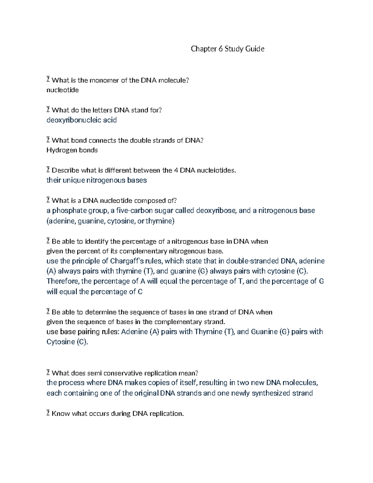 DNA and RNA: Structure, Function, and Protein Synthesis Study Guide ...