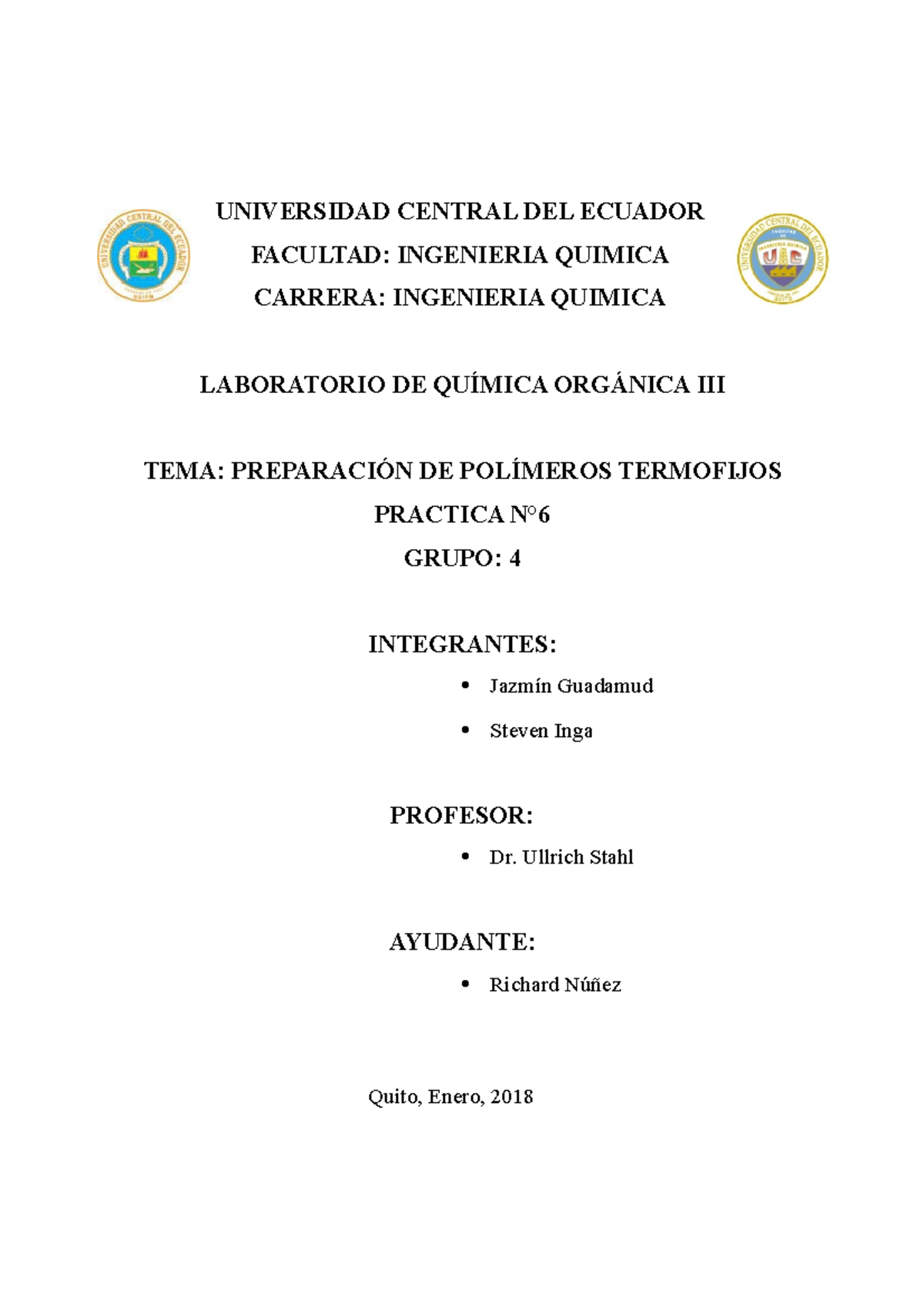 Informe 6: Práctica de Polímeros Termofijos - Baquelita y Urea ...