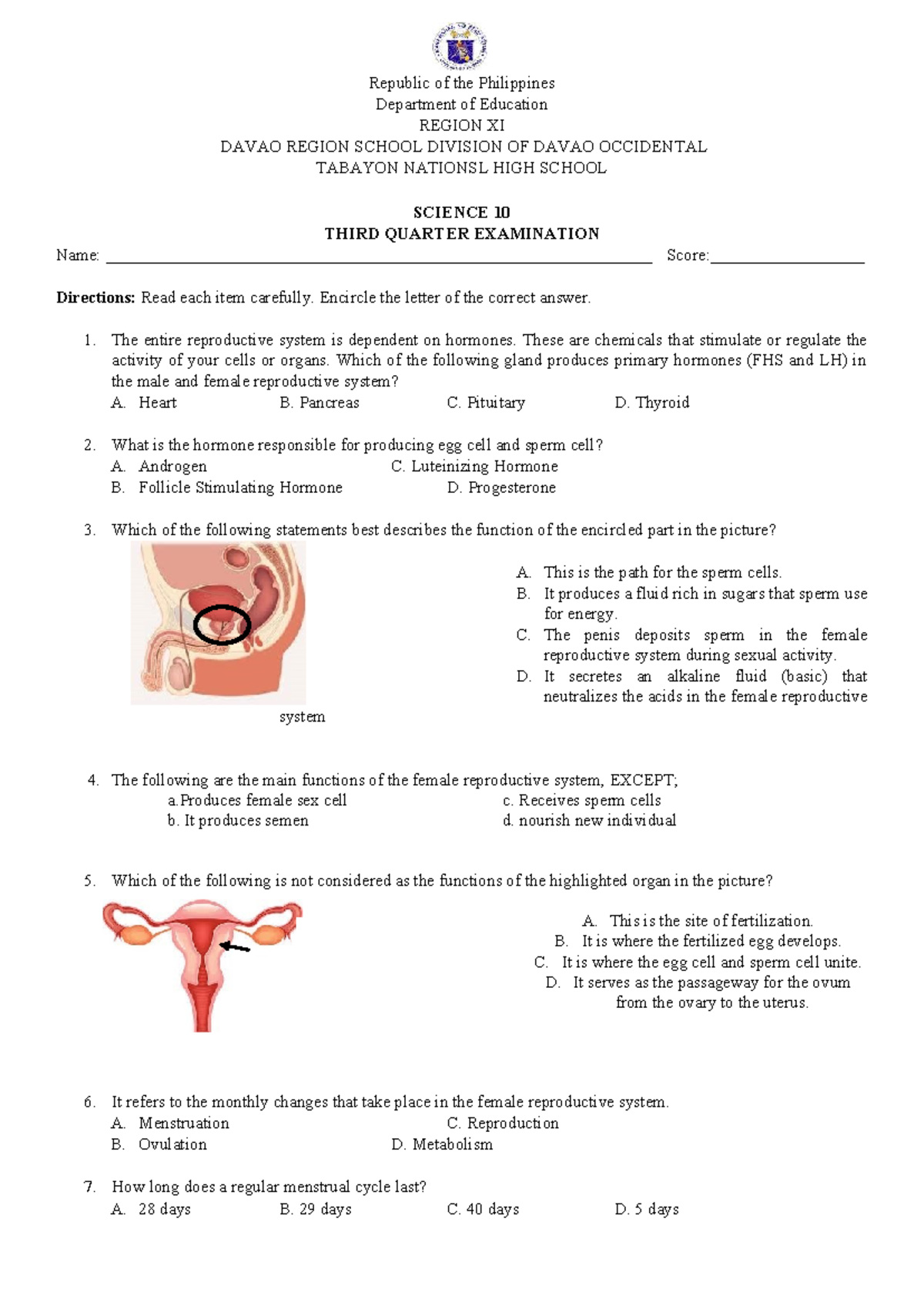 Science 10 3rd Quarter Exam Review and Practice Questions - Studocu
