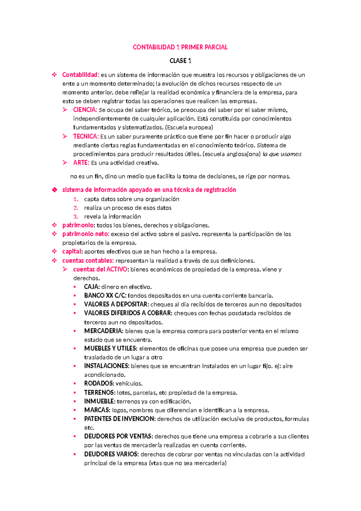 Contabilidad 1: Primer Parcial - Clases y Conceptos Clave - Studocu