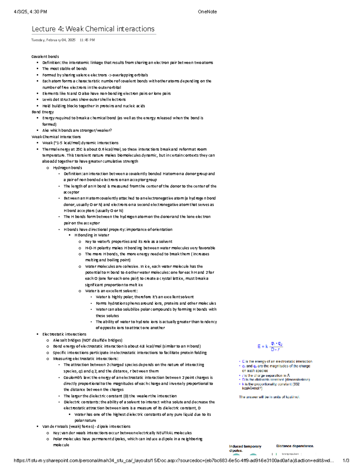 MBB222L4 - Lecture 4 Notes: Weak Chemical Interactions and Forces - Studocu