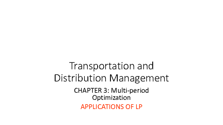 Chapter 3. Multiple optimization - Transportation and Distribution ...