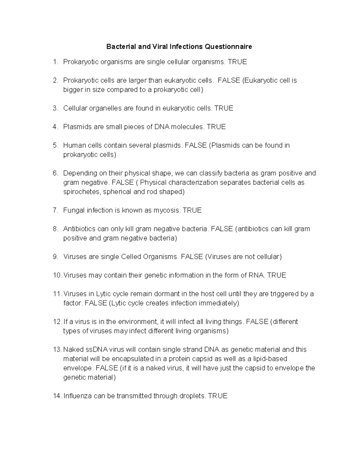 Bacterial and Viral Infections TF Answers: True/False Review - Studocu