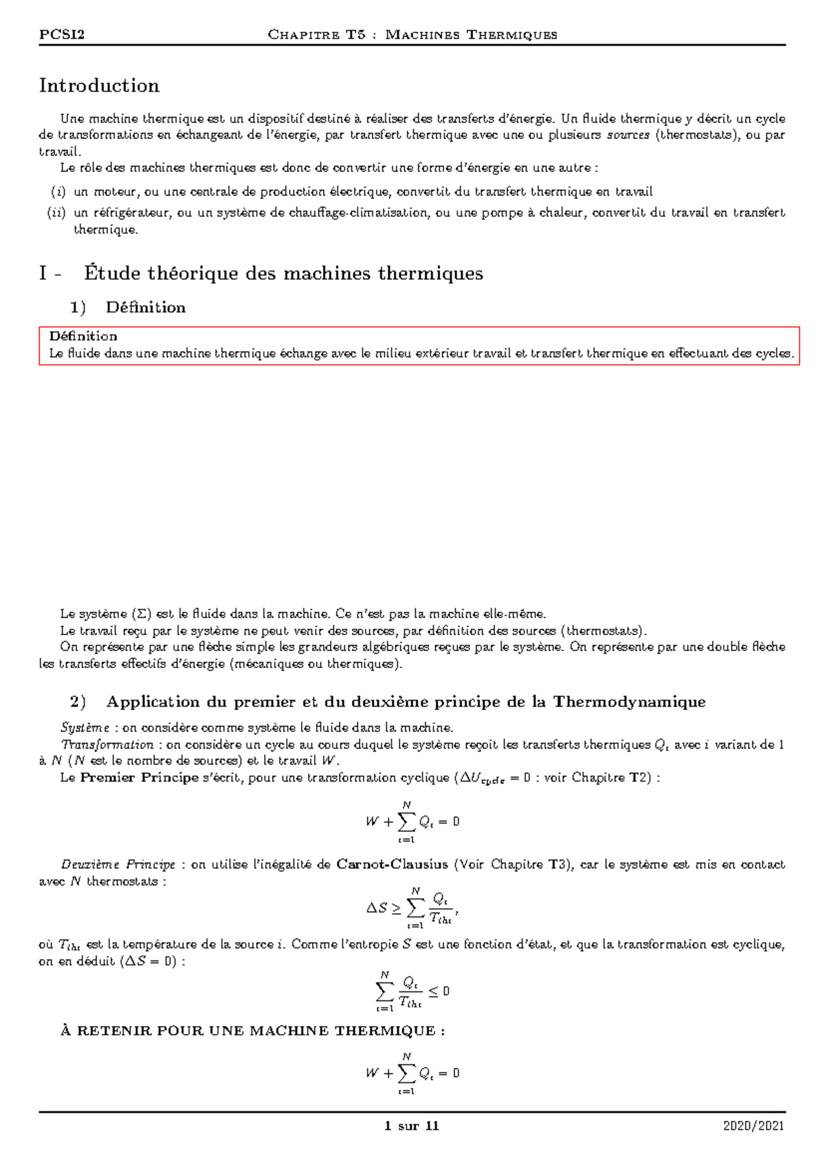 CM Machines thermiques - Introduction Une machine thermique est un ...