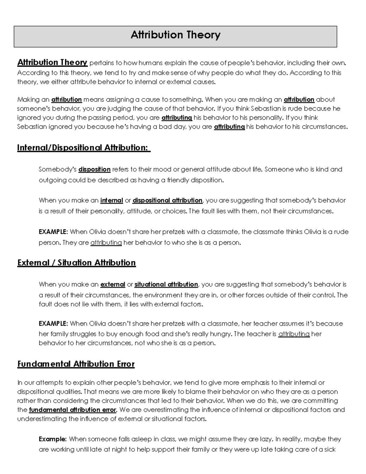 Attribution Theory Handout & Practice for Psychology 101 - Studocu