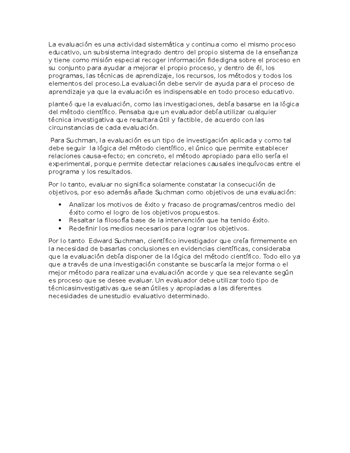 Evaluación Educativa: Enfoque y Método Científico según Suchman - Studocu