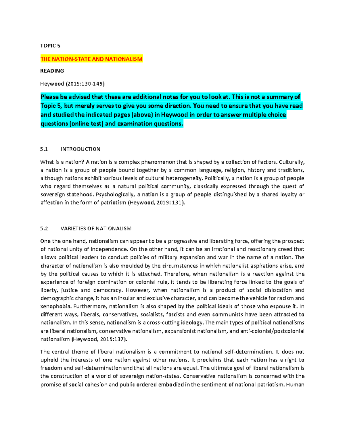 POG152 Topic 5: Additional Notes on Nation-State & Nationalism - Studocu