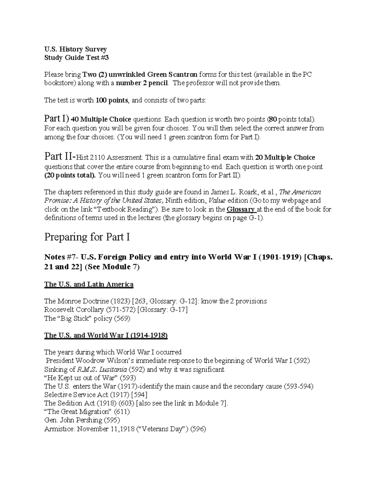 U.S. History Survey Study Guide Test #3 - Studocu