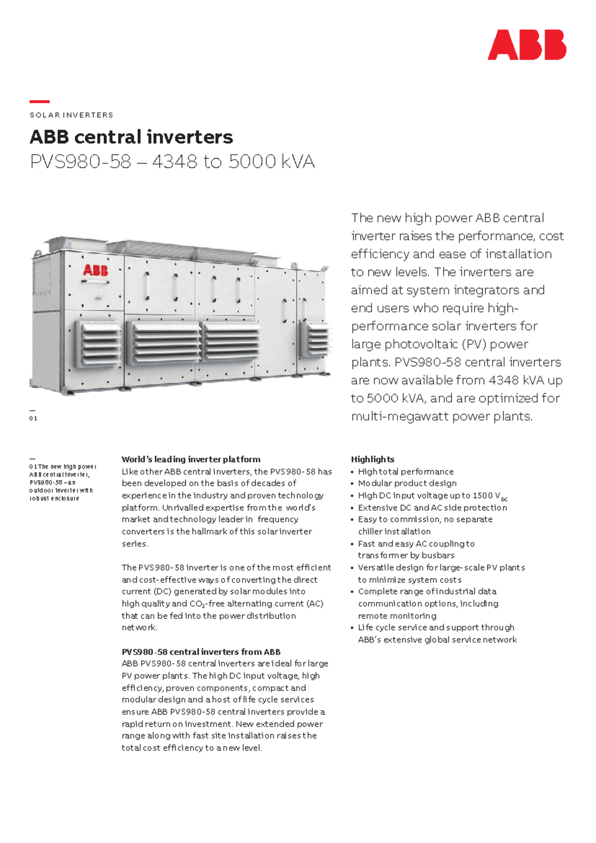 PVS980 High Power Central Inverters Product Flyer - ABB 4348 kVA - Studocu