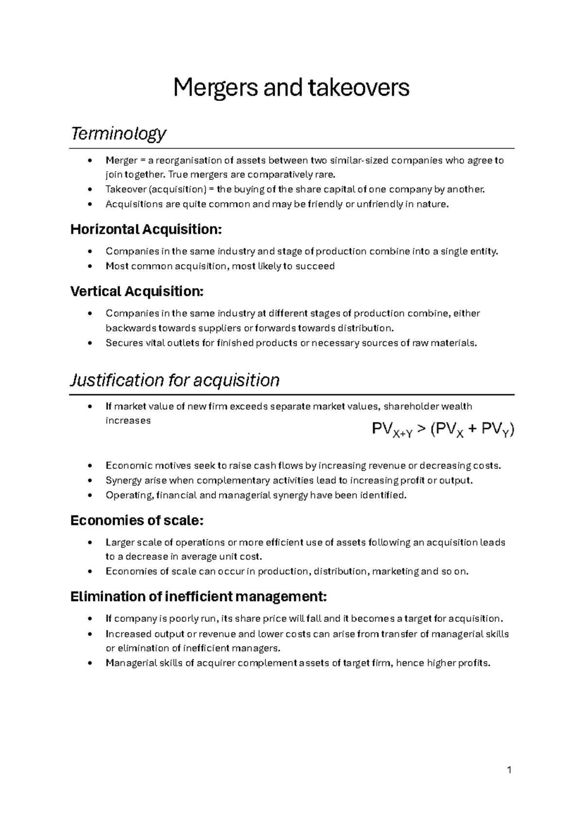 Mergers and Takeovers: Key Terminology and Concepts (Course Code: 11 ...
