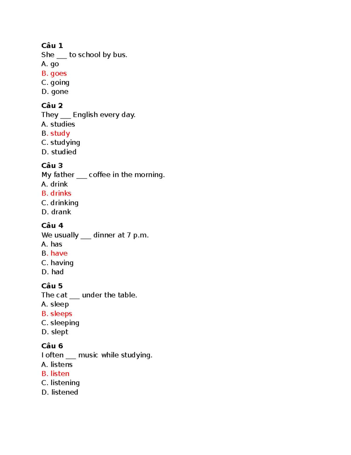 Simple Present Tense - Bài Tập (Exercises) - Studocu