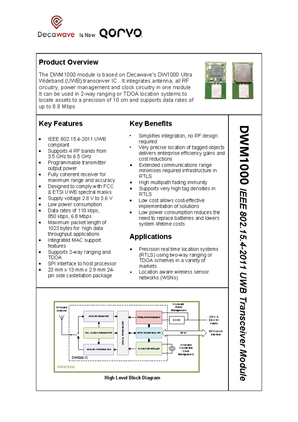 DWM1000 Data Sheet - note - Product Overview The DWM1000 module is ...