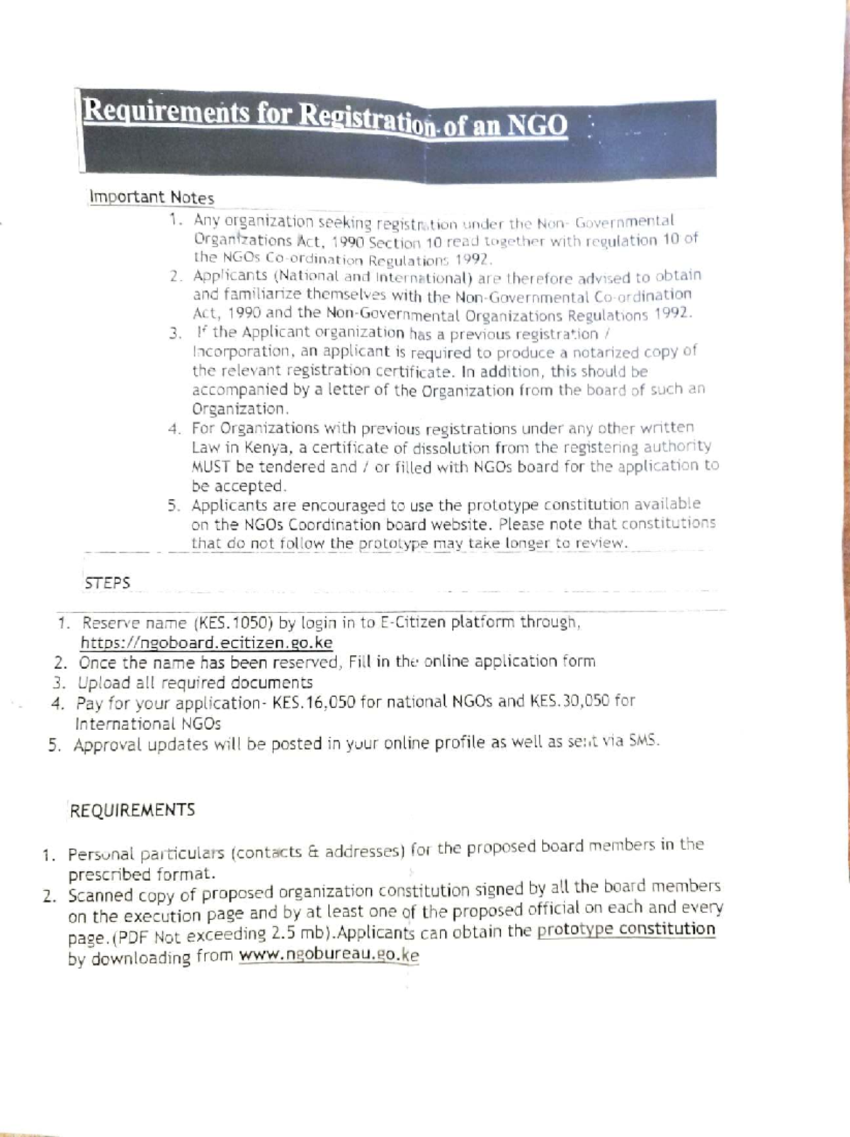 NGO Registration Requirements - Important Notes and Steps - Studocu