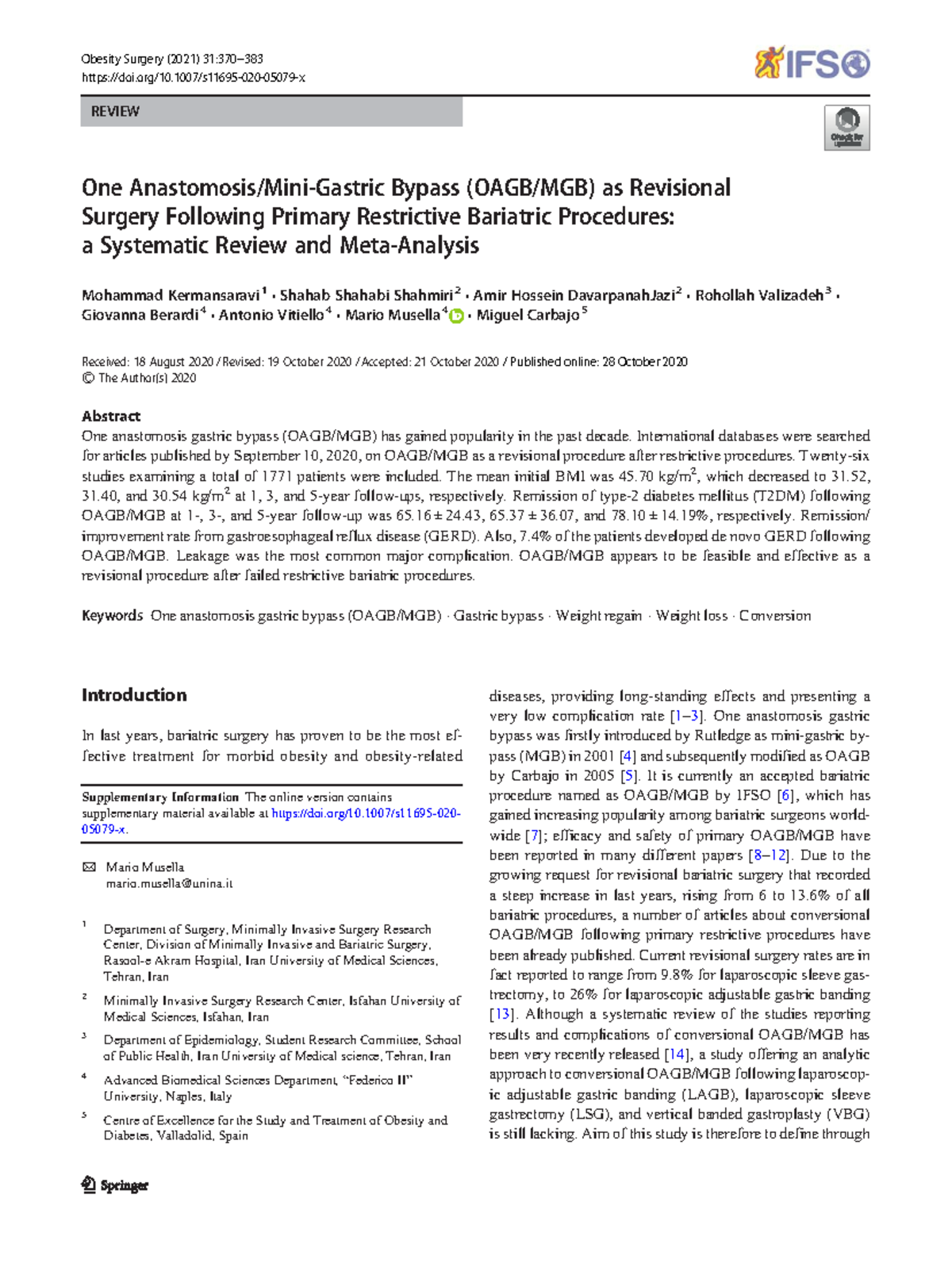 One Anastomosis Mini-Gastric Bypass ( Oagbmgb) as Revisional review ...