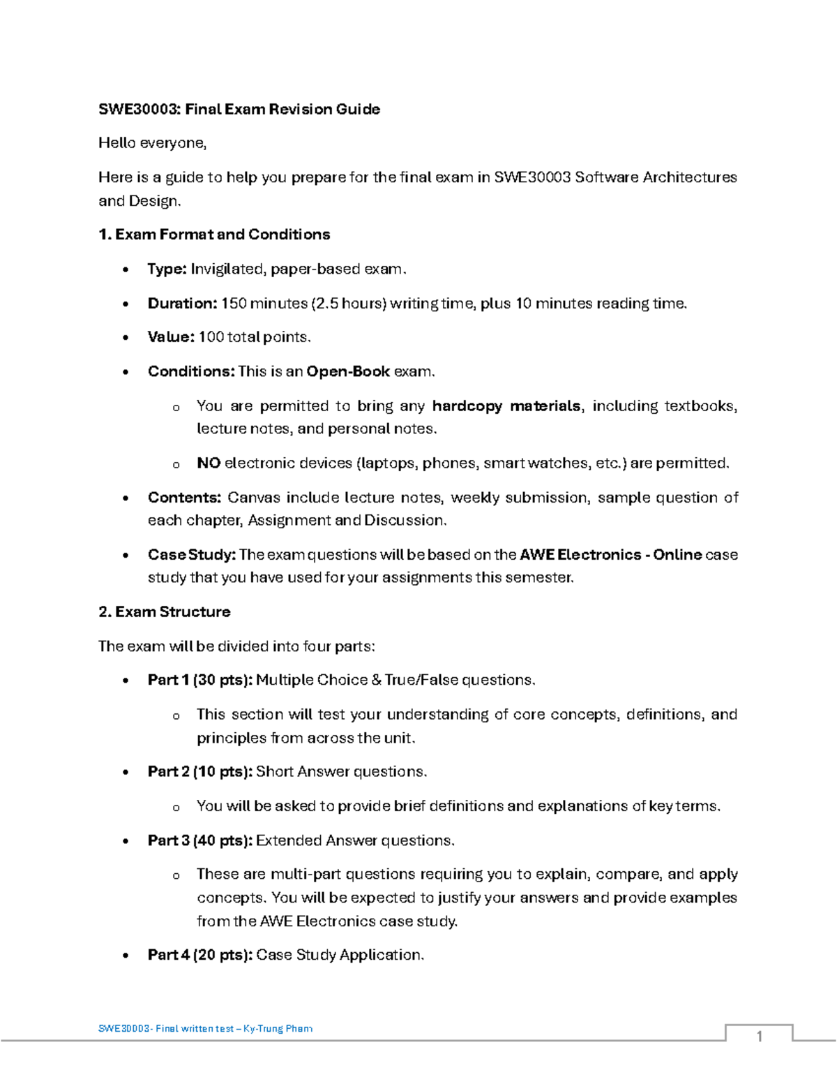 SWE30003 Final Exam Revision Guide for Software Architectures - Studocu