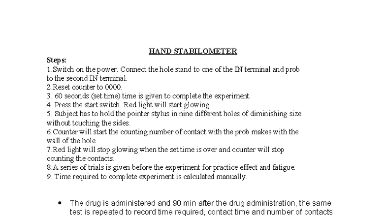SOP for Hand Stabilometer - Practical Steps and Procedures - Studocu
