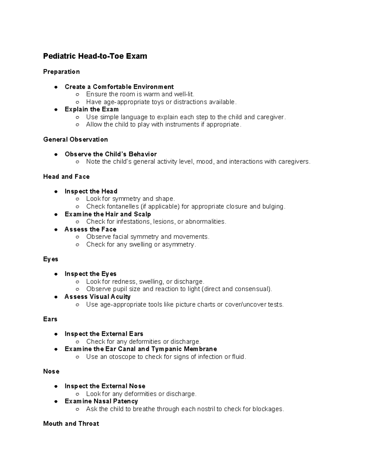 PEDS 101: Head-to-Toe Pediatric Exam Guidelines and Techniques - Studocu