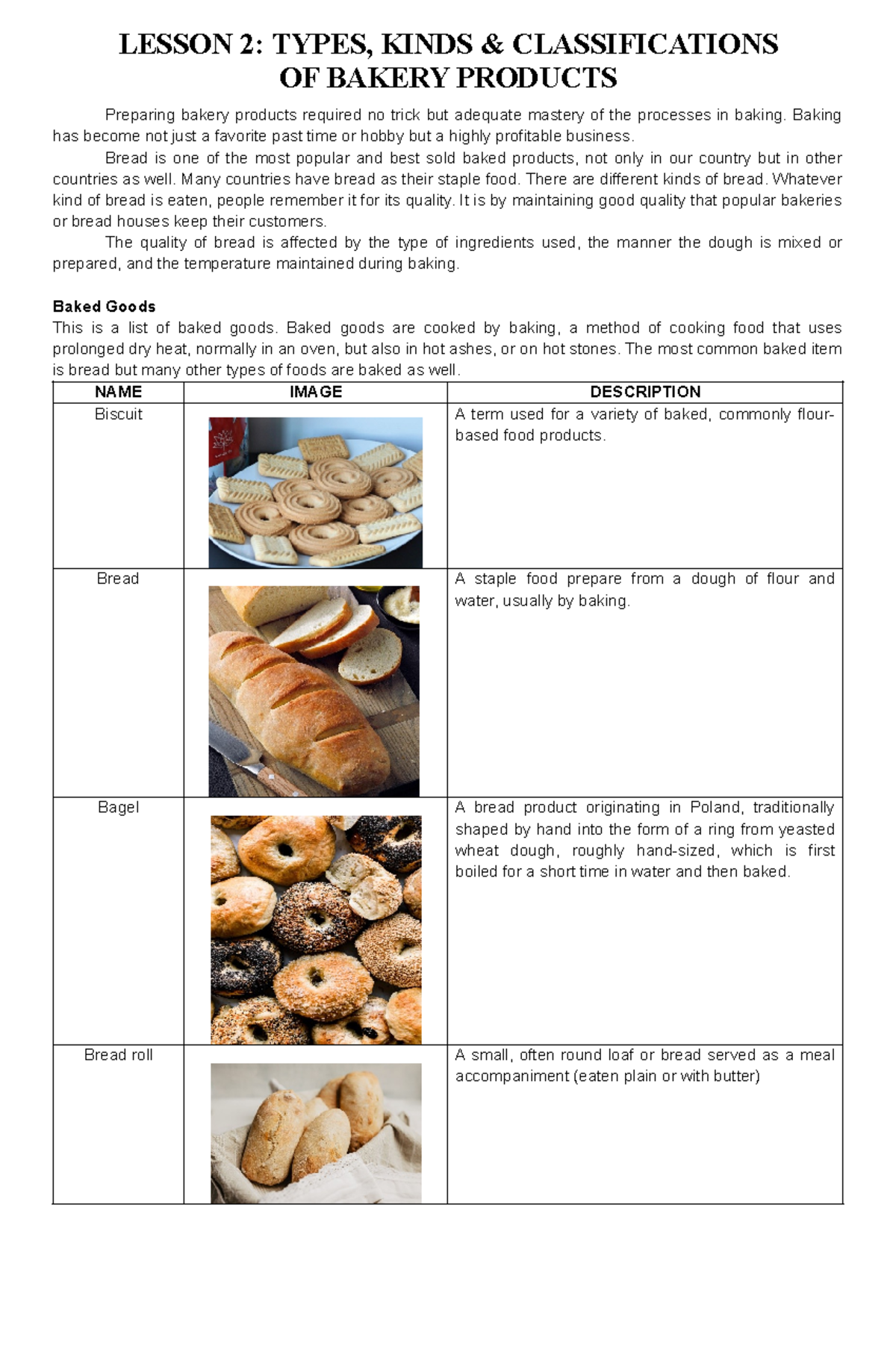 W2 BPP 10 - Lesson 2: Types and Classifications of Bakery Products ...