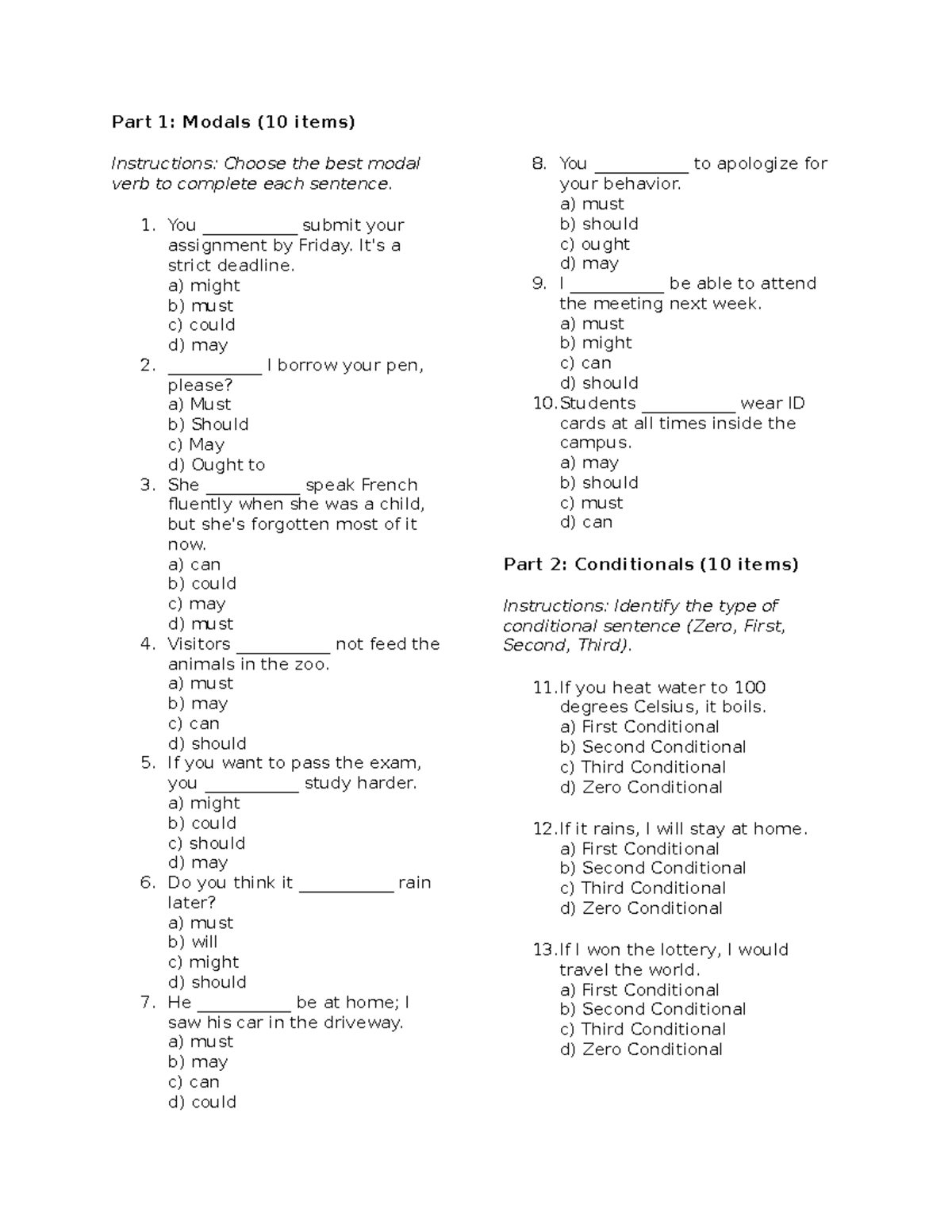 ENG 101: Modals, Conditionals, and Communicative Styles Quiz - Studocu