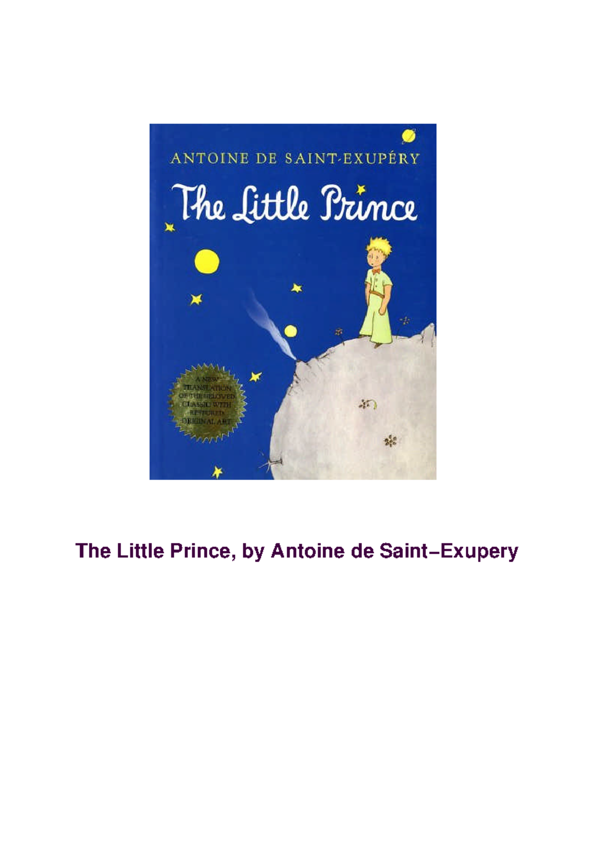 The Little Prince - Chapter Overview and Analysis Sample Text - Studocu