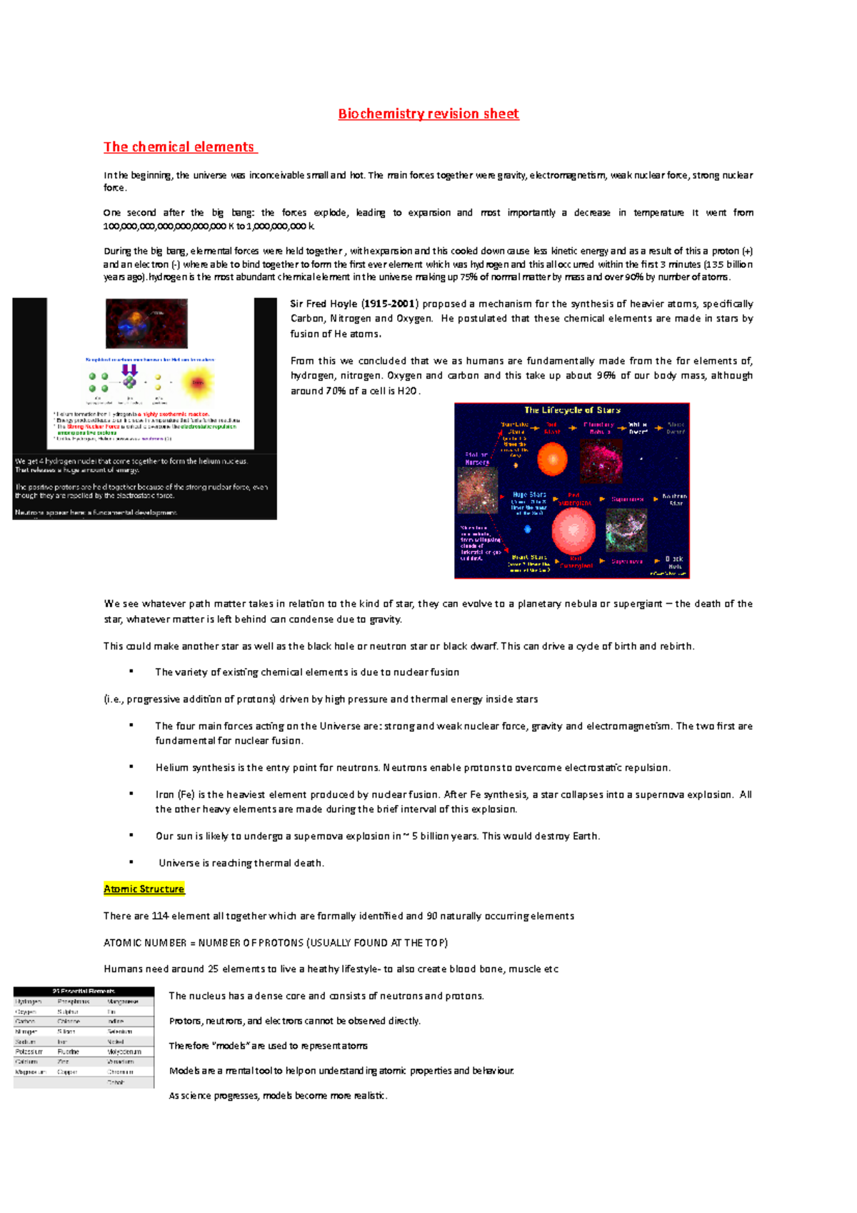 Biochemistry cheat sheet - Biochemistry revision sheet The chemical ...