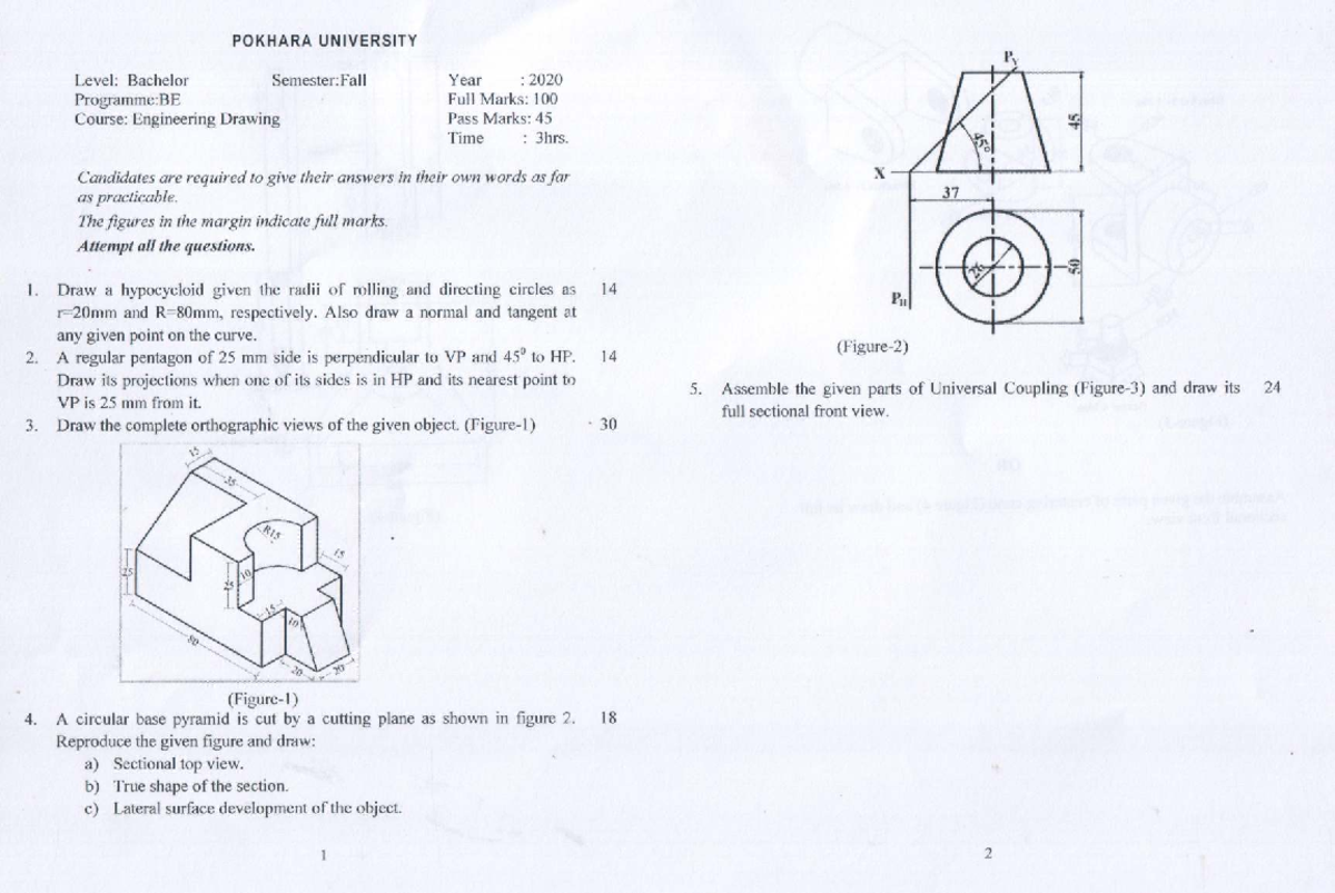 ED-20 Fall 2020 Engineering Drawing Exam Paper - Studocu